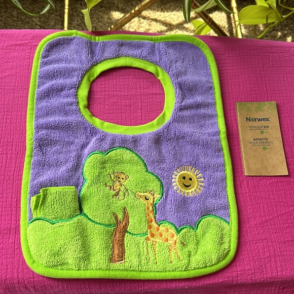 Norwex | Other | New Norwex Toddler Bib Giraffe Monkey Purple Green ...